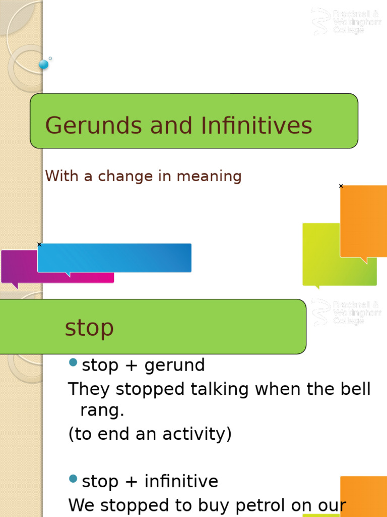 Gerunds and Infinitives With a Change in Meaning Grammar Drills 49975 | PDF
