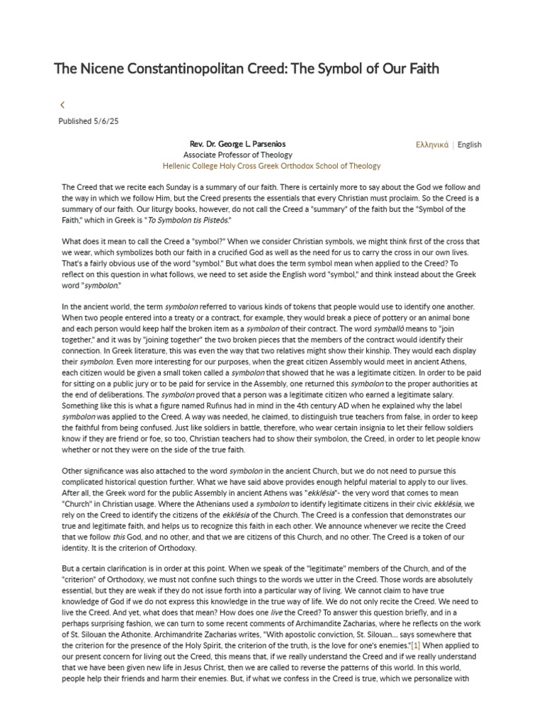The Nicene Constantinopolitan Creed_ the Symbol of Our Faith - Greek ...