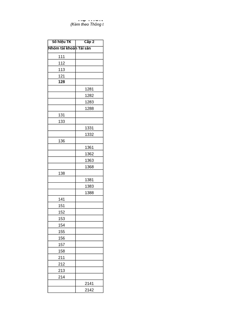 File Excel He Thong Tai Khoan Ke Toan 2026 Tt 99 Chinh Thuc | PDF