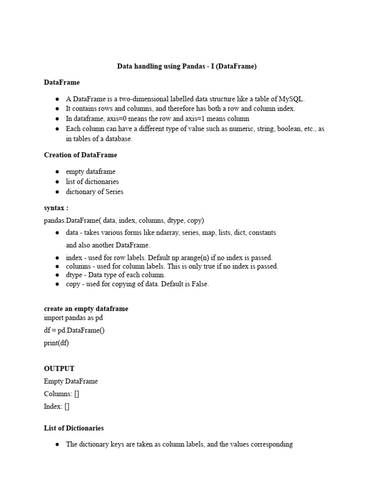 Data Handling Using Pandas - I (DataFrame) Till Creation - July Month ...