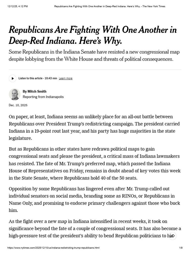 Republicans Are Fighting With One Another in Deep-Red Indiana. Here’s ...