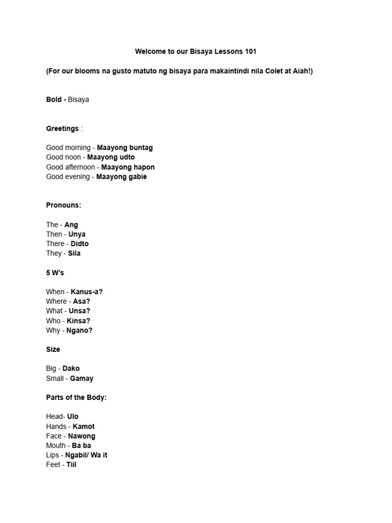 Bisaya Lessons | PDF