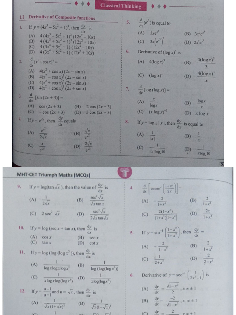 Differentiation CET PYQS | PDF