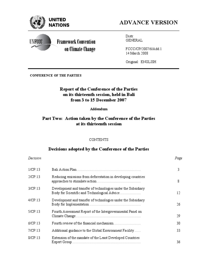 Bali Action Plan. | PDF | Reducing Emissions From Deforestation And ...