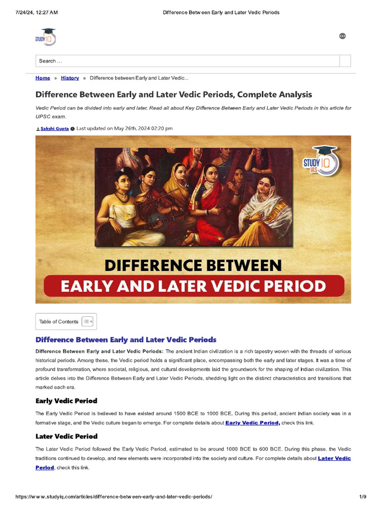 Difference Between Early and Later Vedic Periods, Complete Analysis | PDF