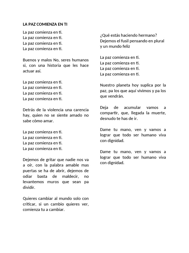 La Paz Comienza en Ti | PDF
