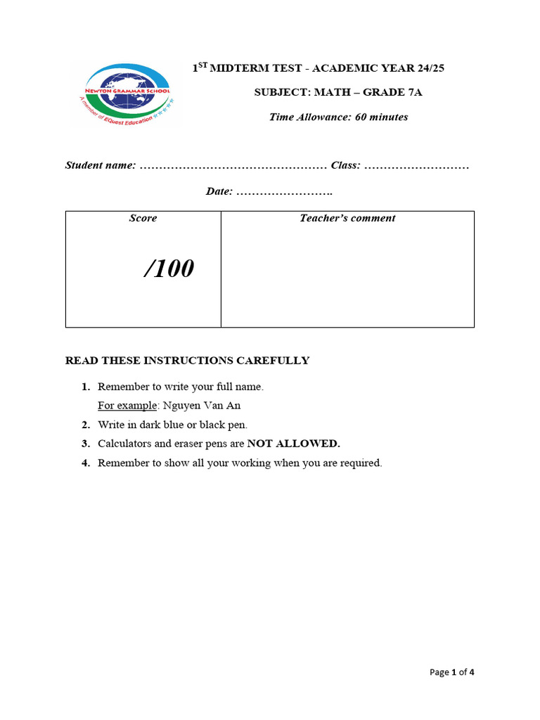 1st Midterm 7a Cs1 | PDF | Mathematics