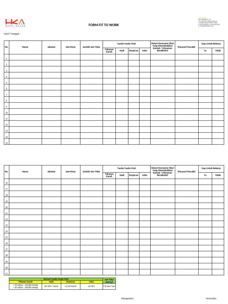 Form Fit To Work | PDF
