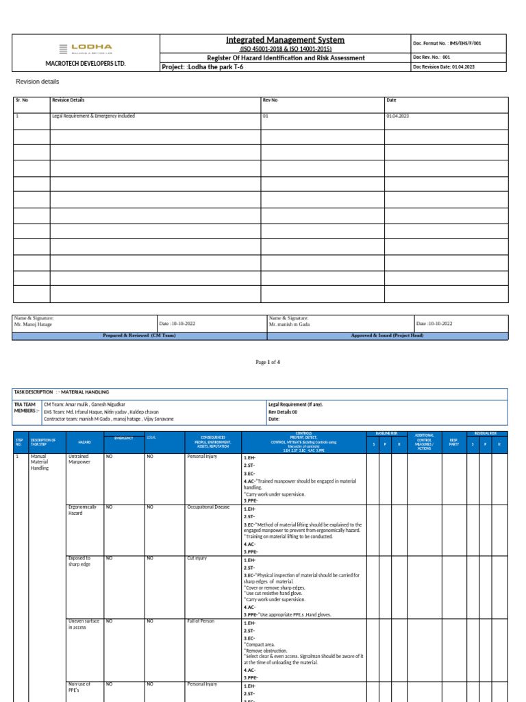 8.HIRA Material Handling. | PDF | Personal Protective Equipment ...