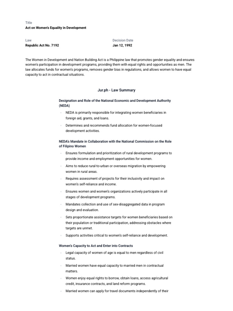 Act On Women's Equality in Development | PDF | Gender Equality | Gender ...