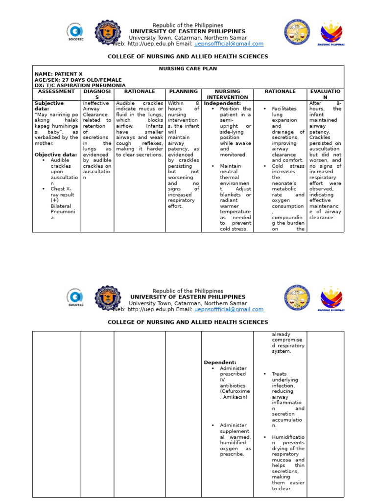 Nursing Care Plan for Aspiration Pneumonia | PDF | Breastfeeding ...