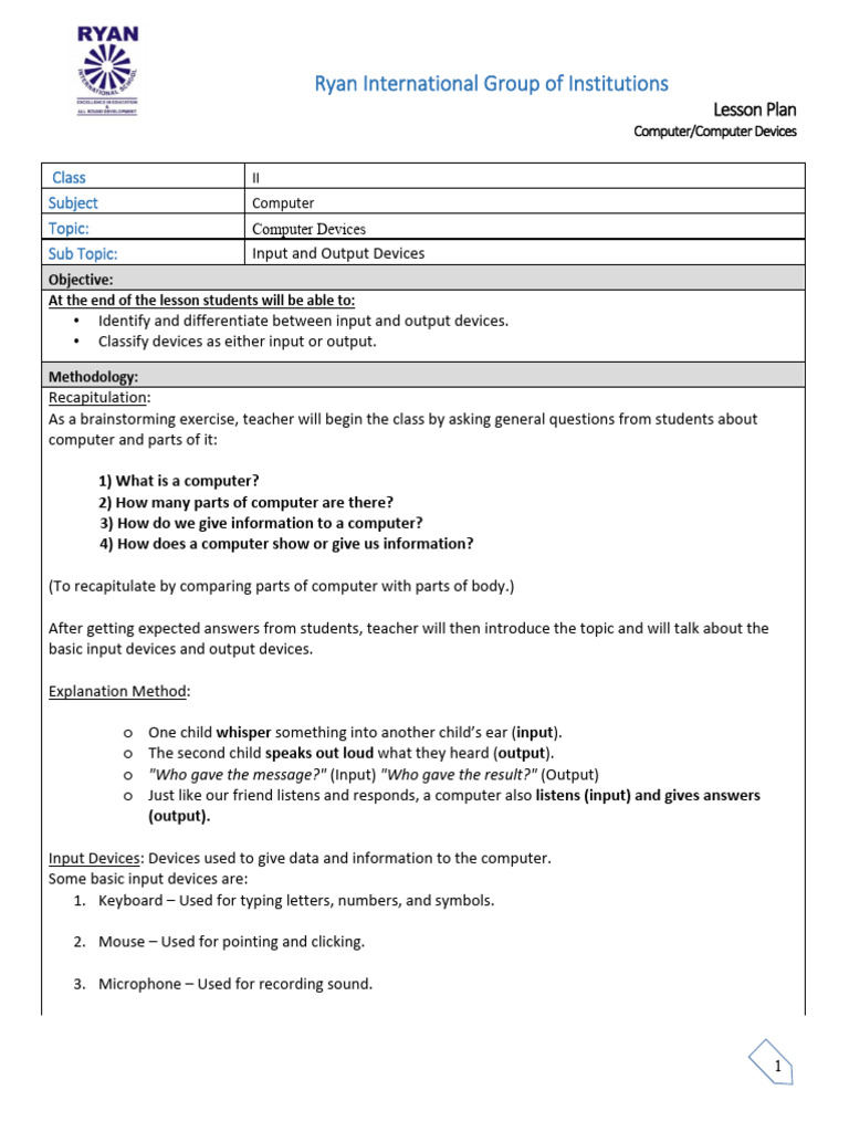 Computer Devices Lesson Plan | PDF | Computer Monitor | Computer Keyboard