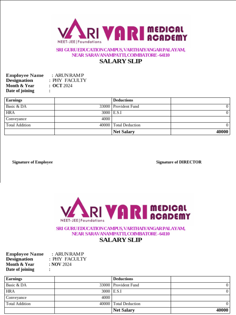 Arun Ram Salary Slip | PDF