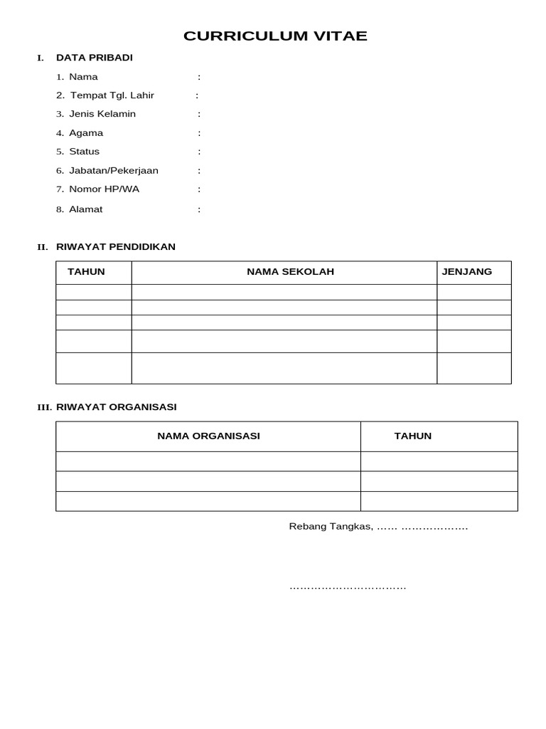Contoh Curriculum Vitae Lengkap | PDF