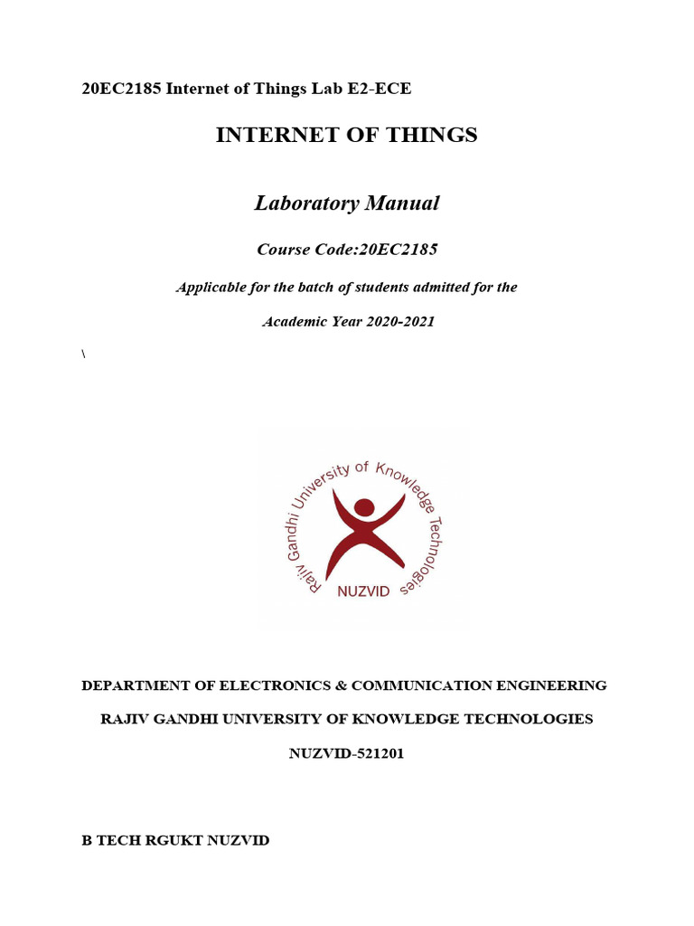 20EC2185 IOT Laboratory - E2-ECE Manual | PDF | Raspberry Pi | Arduino