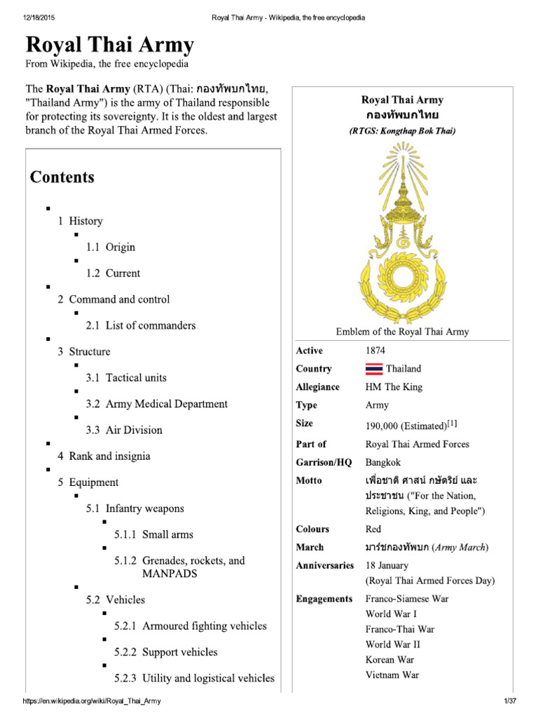 Royal Thai Army - Wiki | PDF