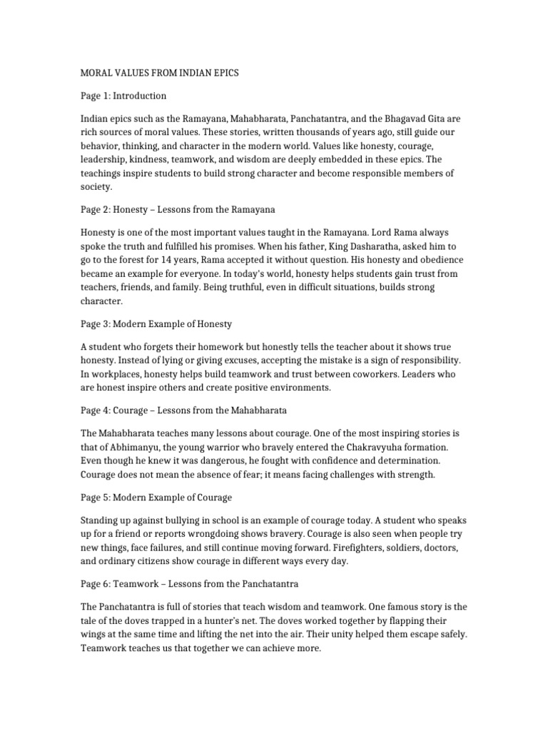 Moral Values From Indian Epics 10 Pages | PDF | Courage | Bhagavad Gita