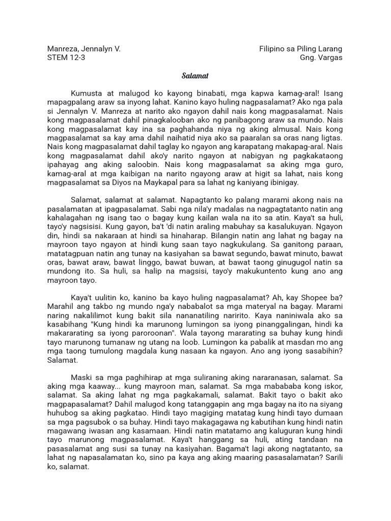 Halimbawa NG Talumpati | PDF