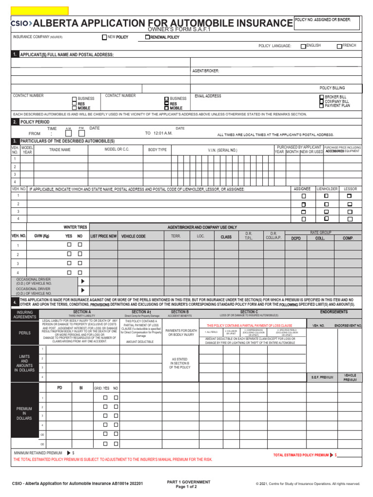 En Alberta Auto Form Filled | PDF | Insurance | Deductible