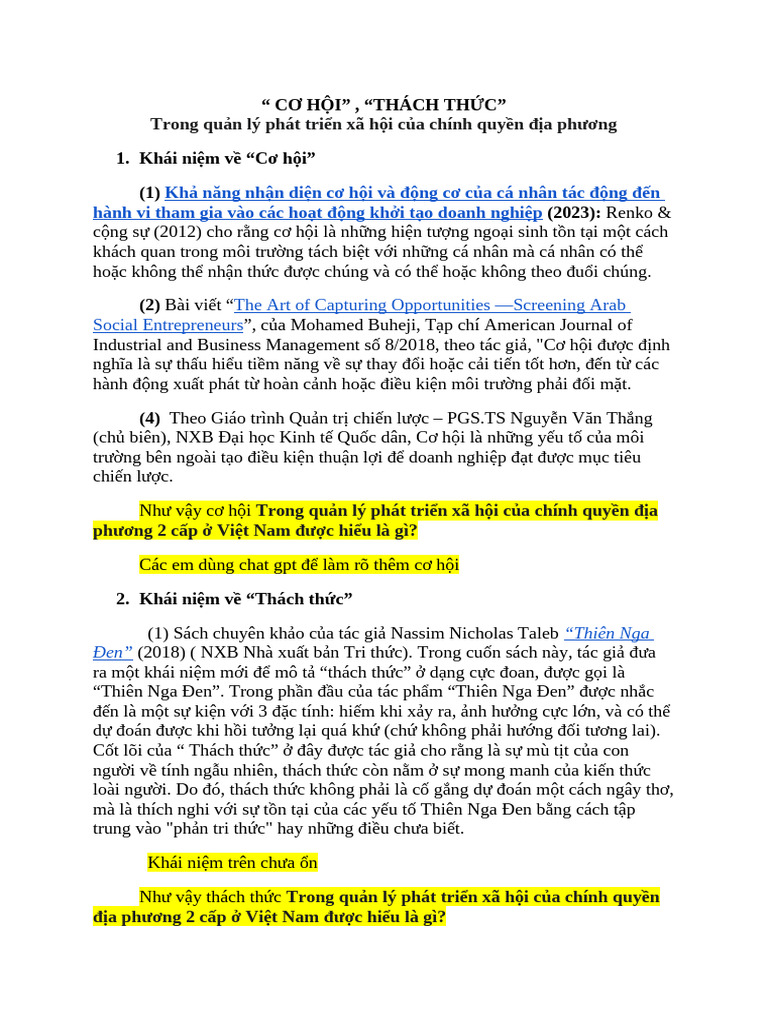 KHÁI NIỆM CƠ HỘI & THÁCH THỨC Và Tông Quan Cơ Hội Thách Thức | PDF