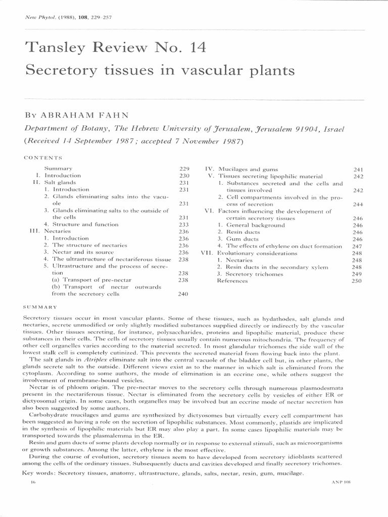 Secretory Tissues in Vascular Plants | PDF | Plants | Botany