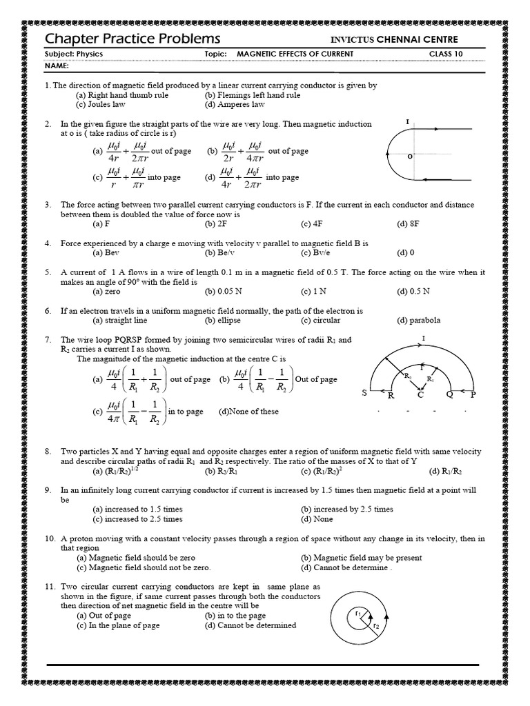 Class 10 Physics Magnetic Effects Problems | PDF | Magnetic Field ...