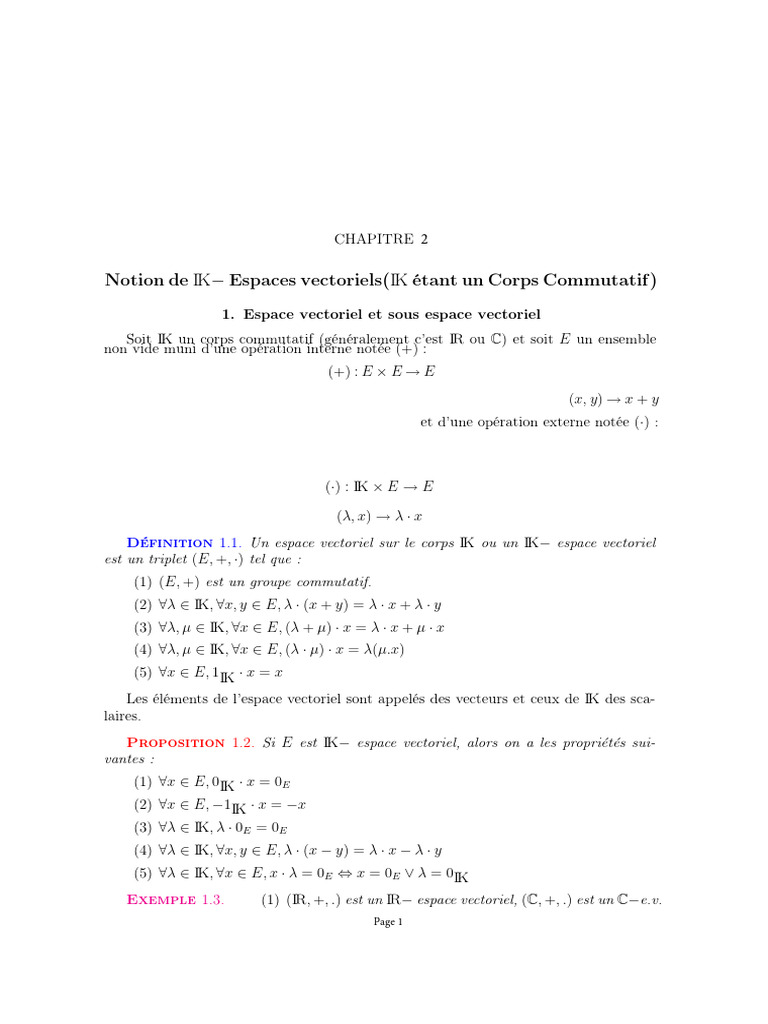 Espaces Vectoriels et Sous-espaces | PDF | Base (algèbre linéaire ...