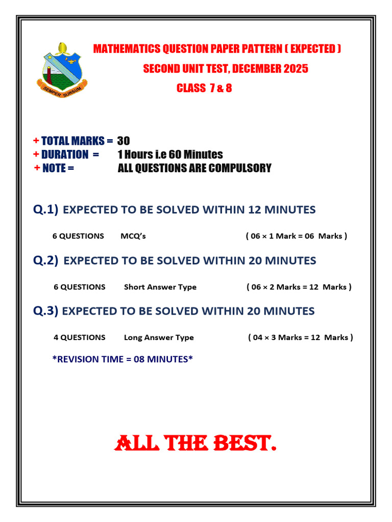 Expected Maths Paper Pattern, 2nd Unit Dec-1 | PDF