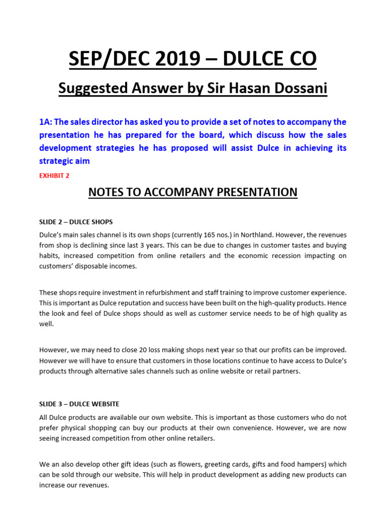 3- Dulce (Sep Dec 2019) - Draft Answer by Sir Hasan Dossani (Full ...