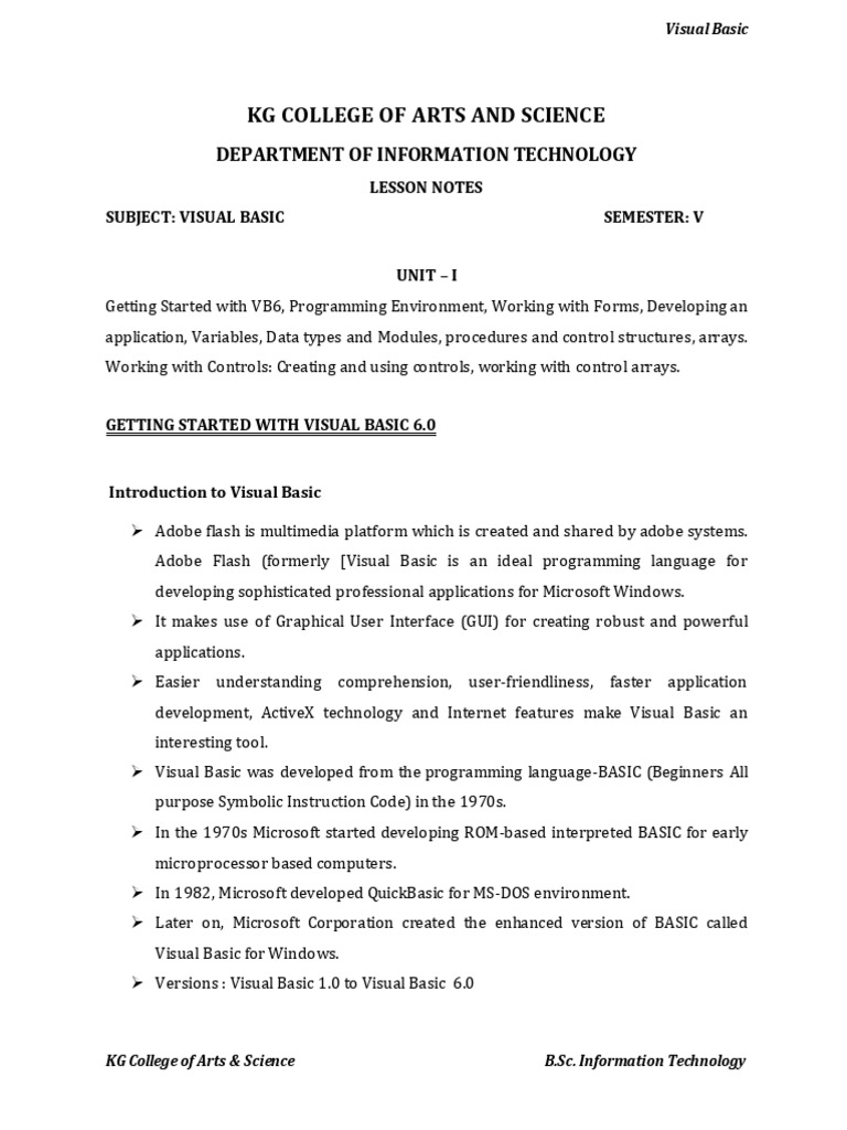 VB Lesson Notes 2021-2024 Batch | PDF | Window (Computing) | Data Type
