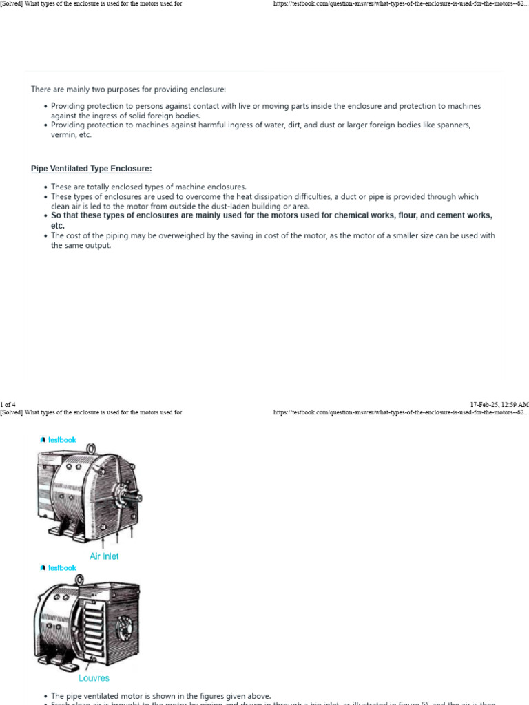 (Solved) What Types of The Enclosure Is Used For The Motors Used For ...