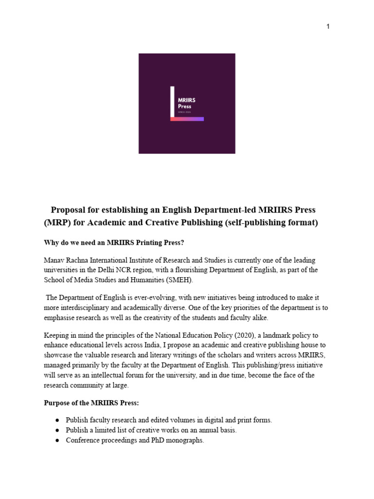 Proposal For Establishing An English Department-Led MRIIRS Press (MRP ...
