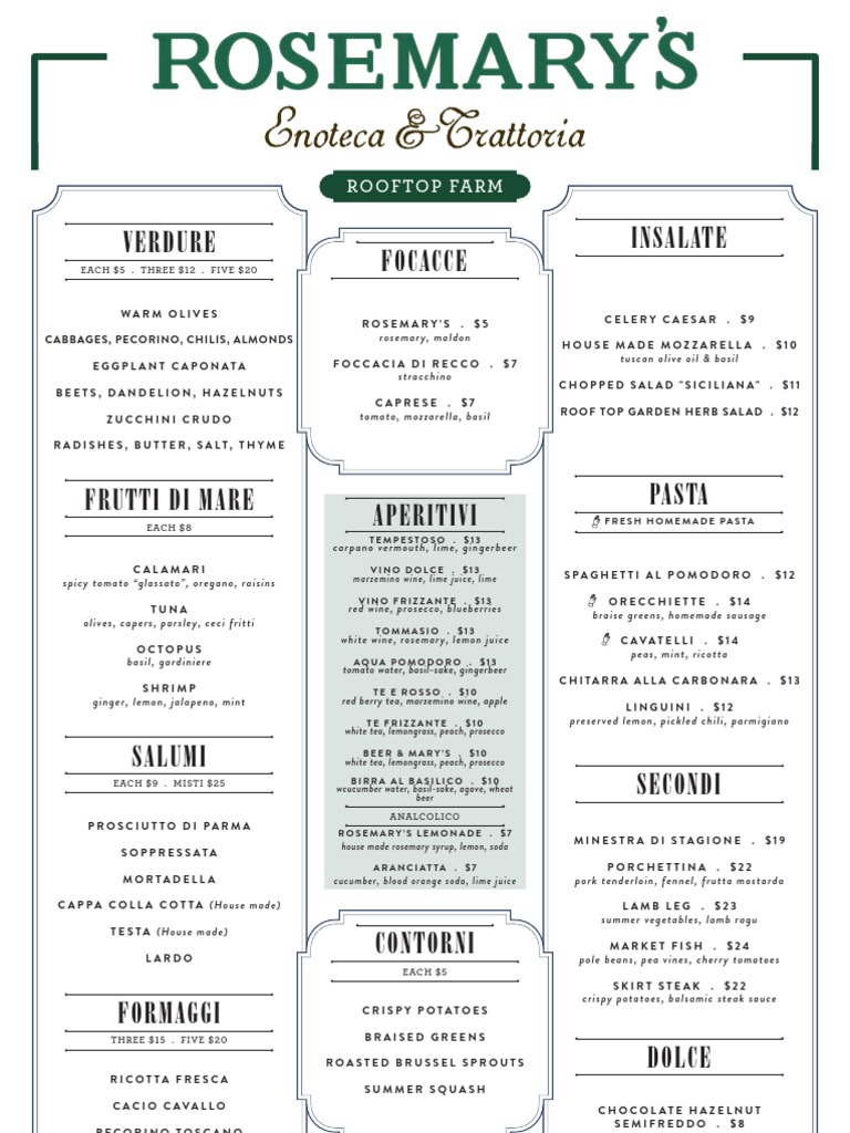Rosemary's Menu | PDF | Wine | Grape