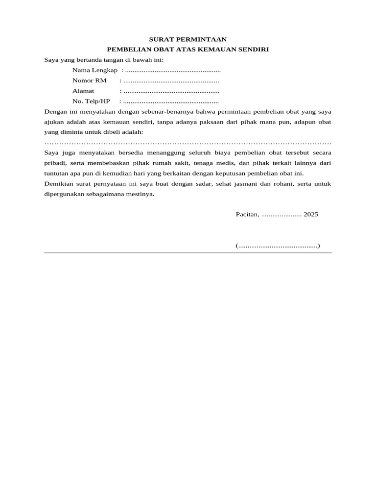 Surat Permintaan Obat Pribadi Tanpa Paksaan | PDF