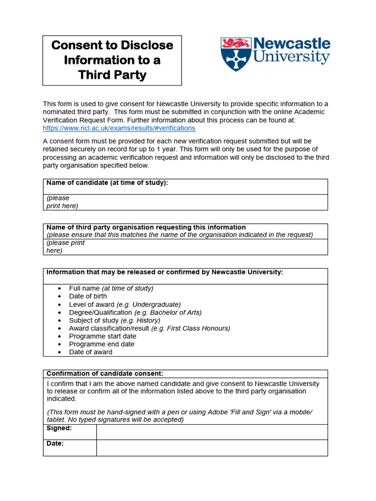 Newcastle University Consent Form | PDF