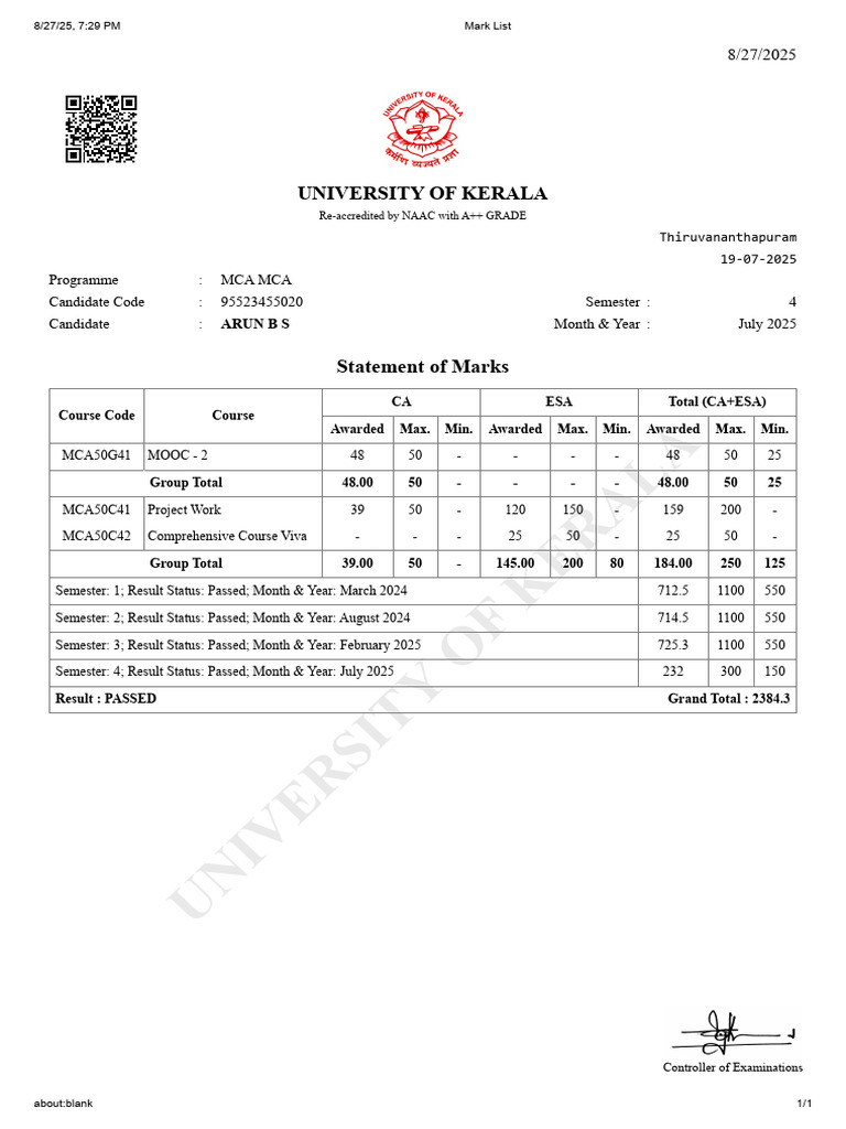Mark List Consolidated | PDF