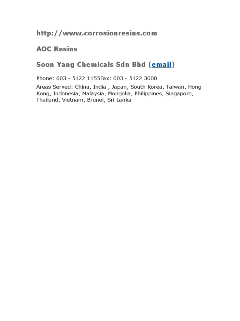 AOC Resins Asia Contact Information | PDF
