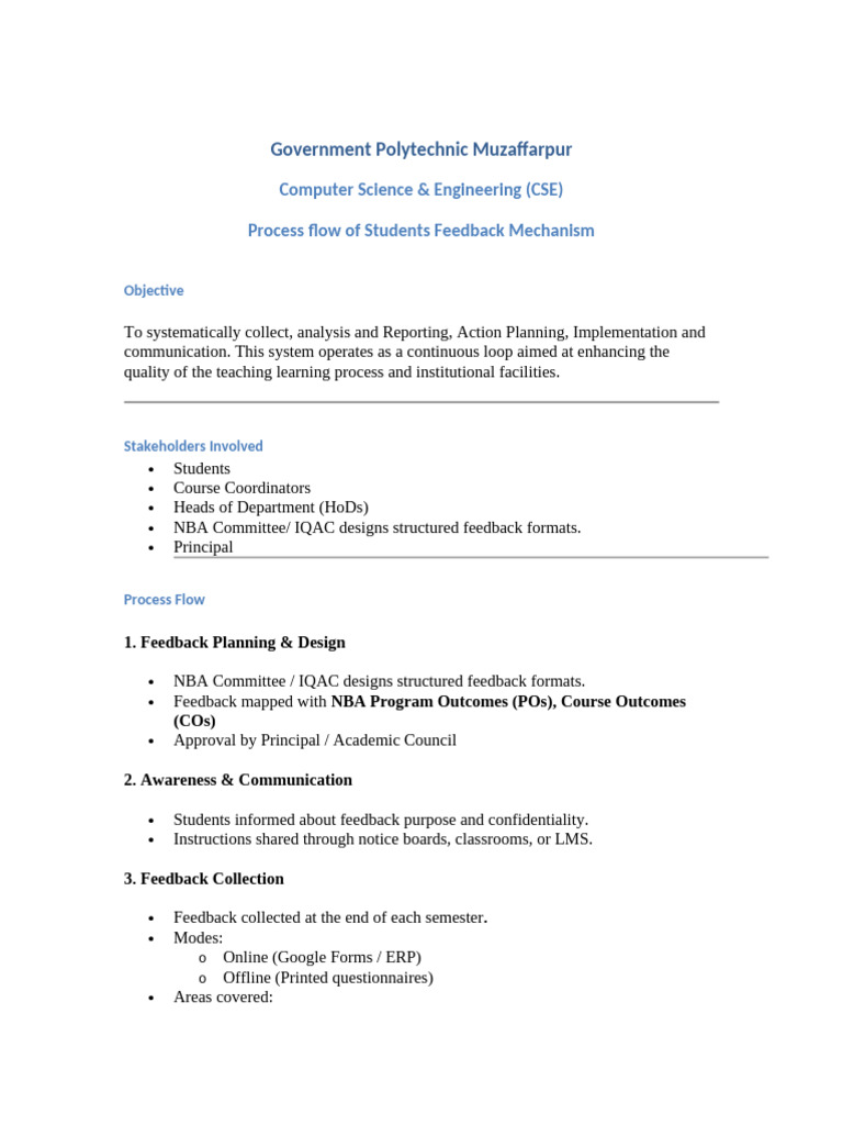 Student Feedback Process at Government Polytechnic | PDF | Feedback