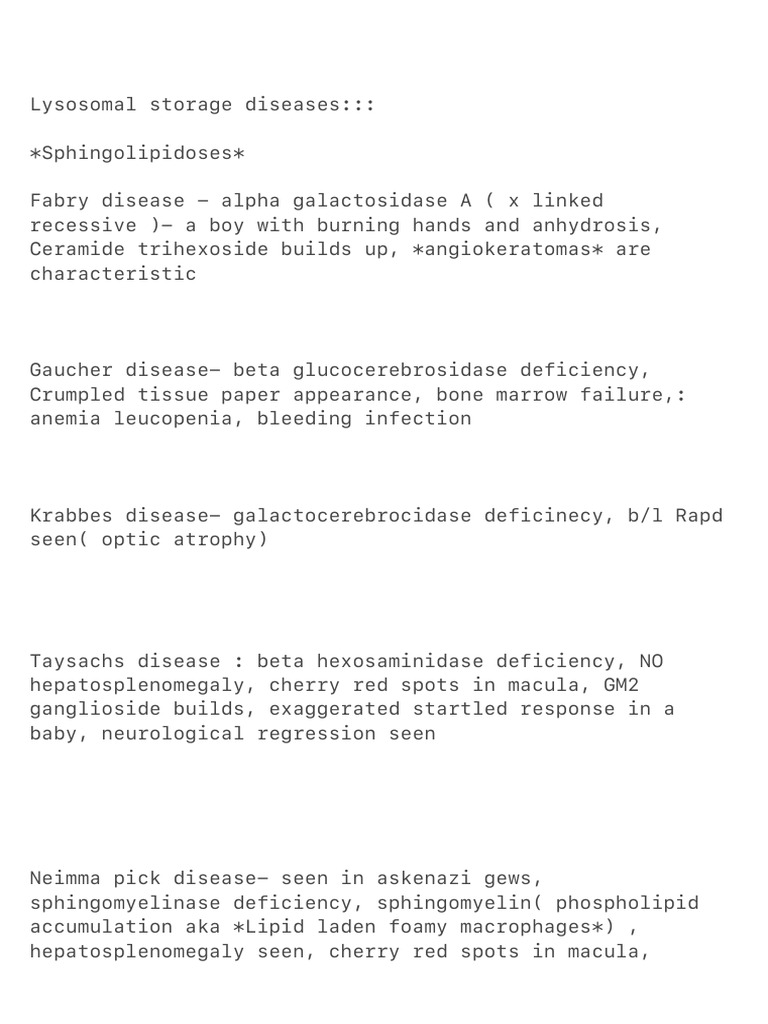 Overview of Lysosomal Storage Diseases | PDF
