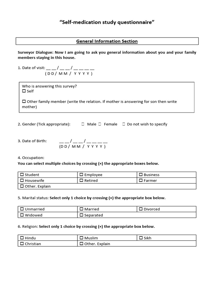 Appendix 2 Self-Medicaition Study Questionnaire | PDF | Medical ...