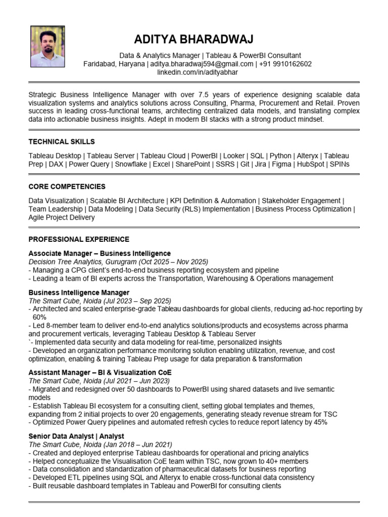 Resume - Aditya Bharadwaj | PDF | Business Intelligence | Computing