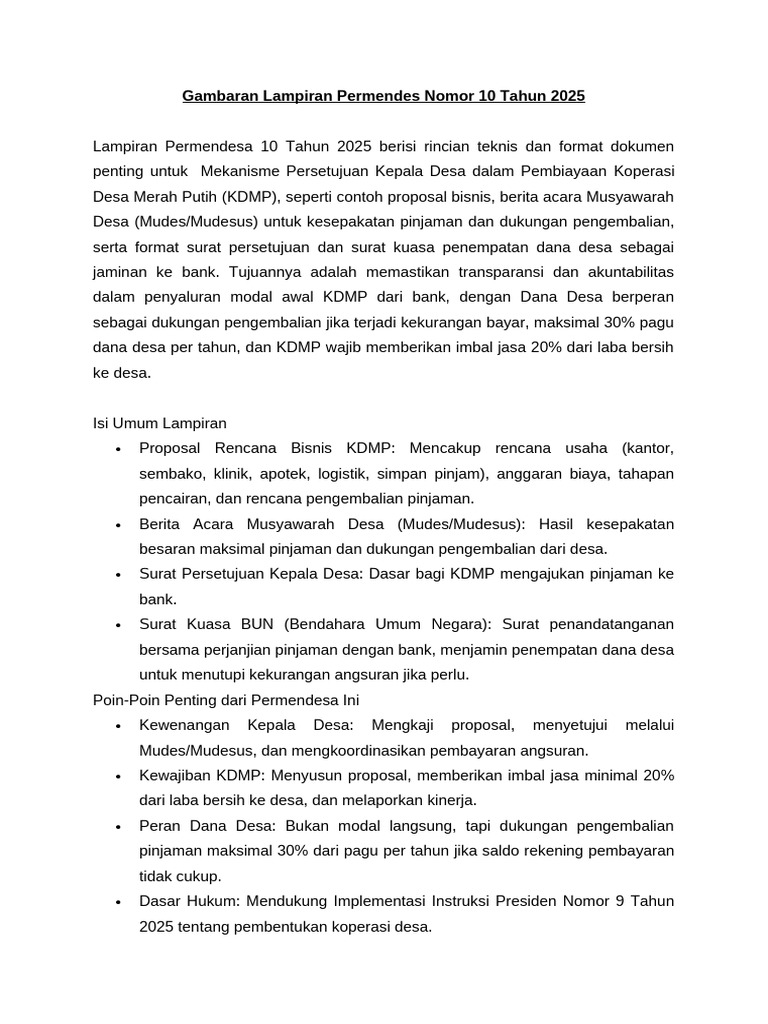 Gambaran Lampiran Permendes Nomor 10 Tahun 2025 | PDF