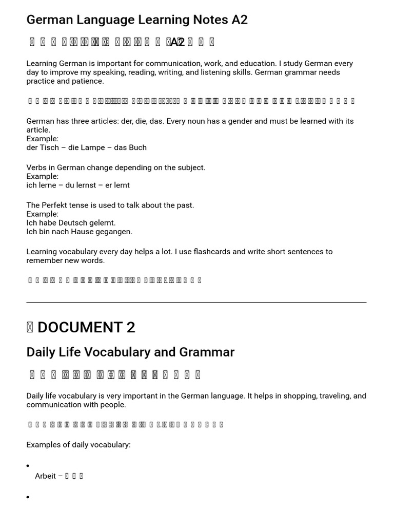 German A2 Language Learning Guide | PDF