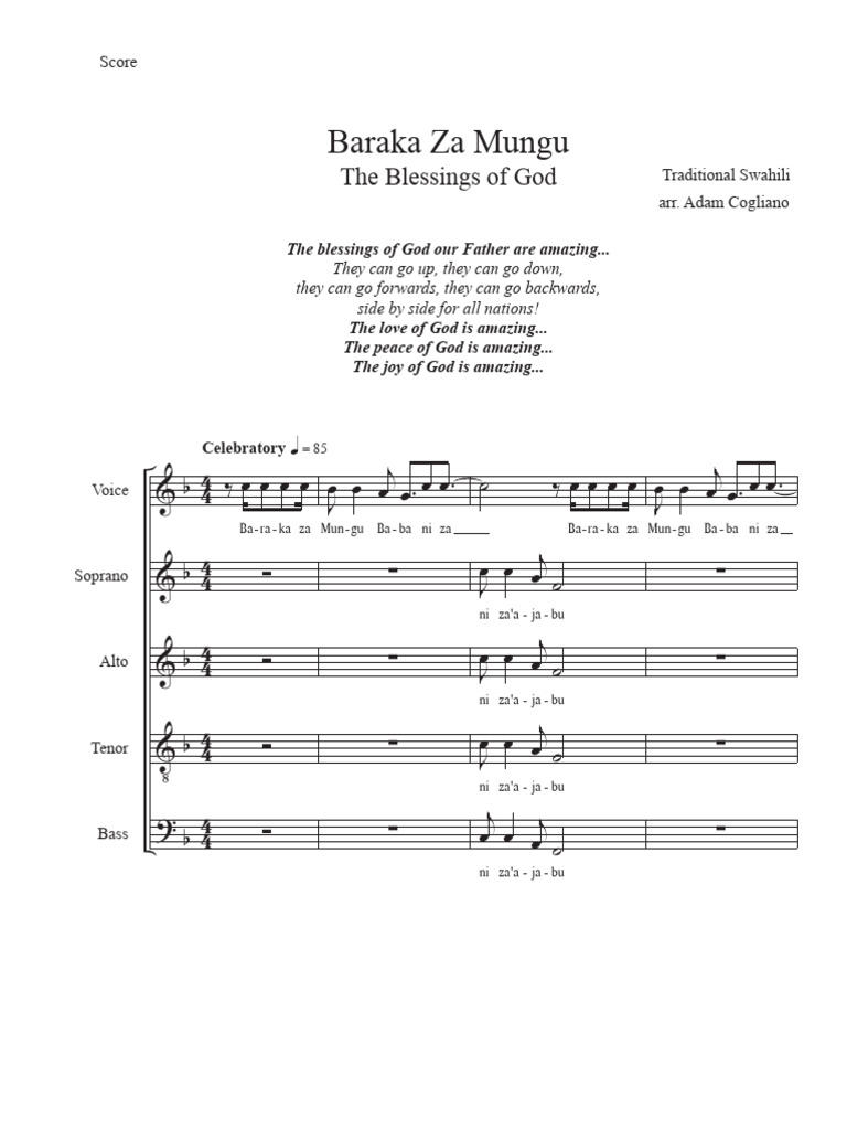 Baraka Za Mungu SATB - Score | PDF