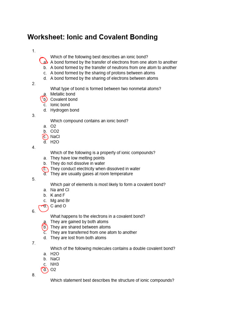 Ionic vs Covalent Bonding Worksheet | PDF | Chemical Bond | Chemical ...
