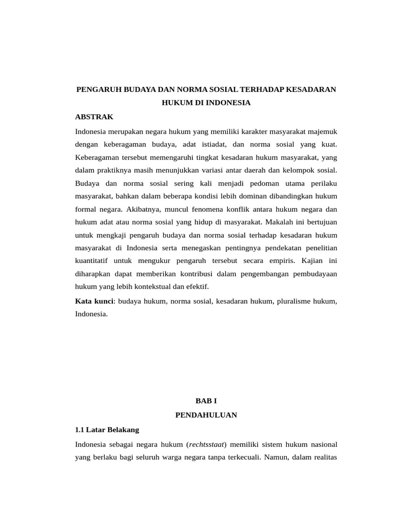 Pengaruh Budaya Dan Norma Sosial Terhadap Kesadaran Hukum Di Indonesia | PDF