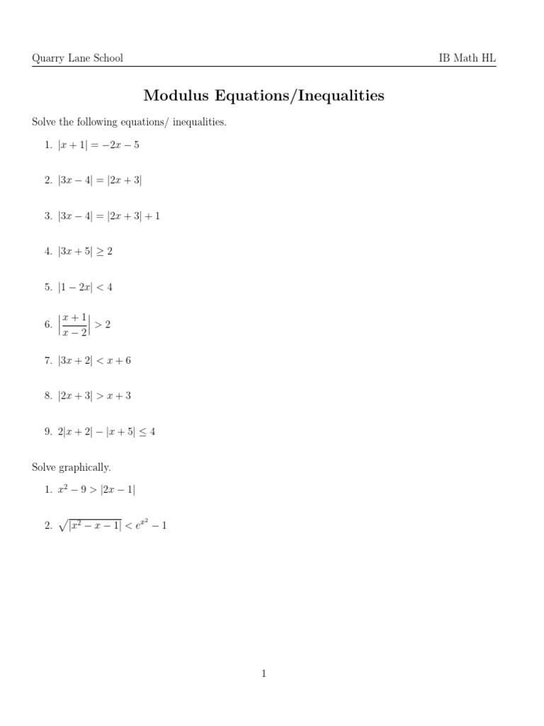 Modulus Equations and Inequalities Guide | PDF