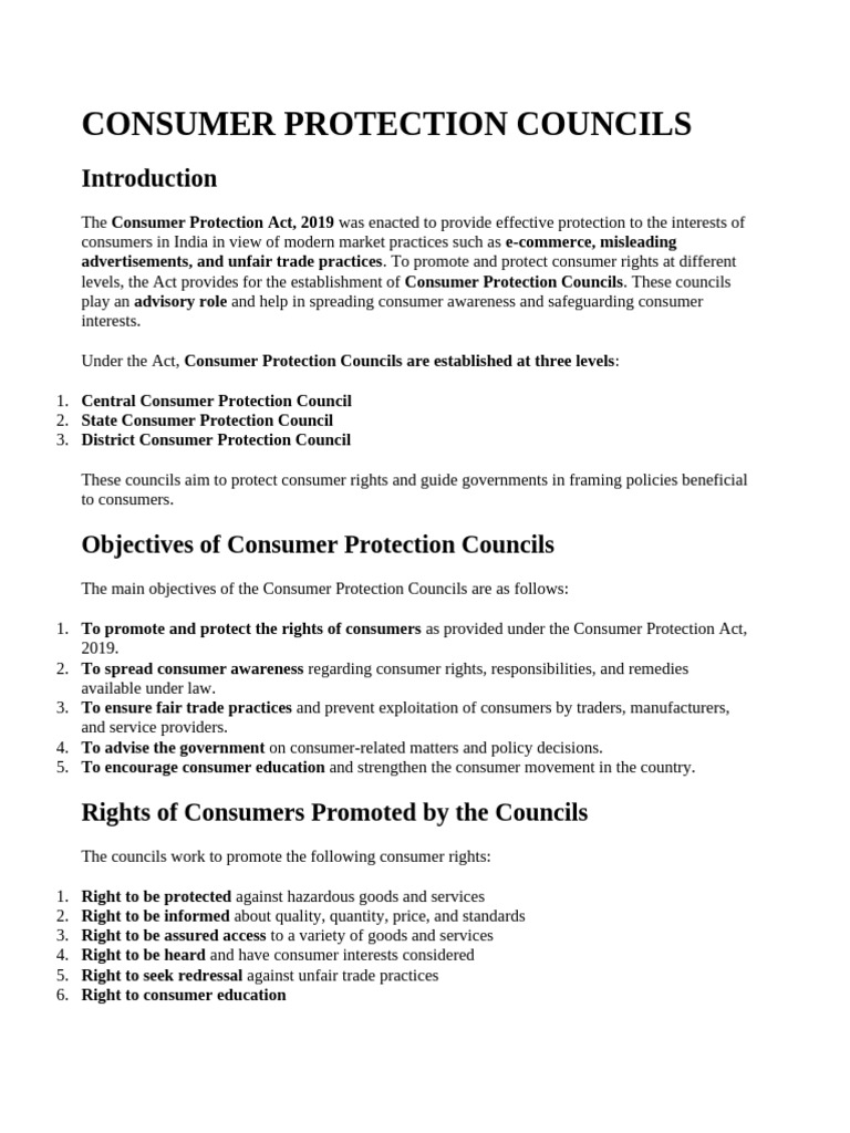 Consumer Protection Councils in India | PDF | Consumer Protection ...