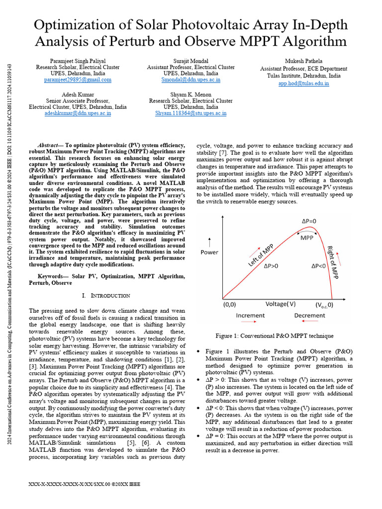 Optimization of Solar Photovoltaic Array In-Depth Analysis of Perturb ...