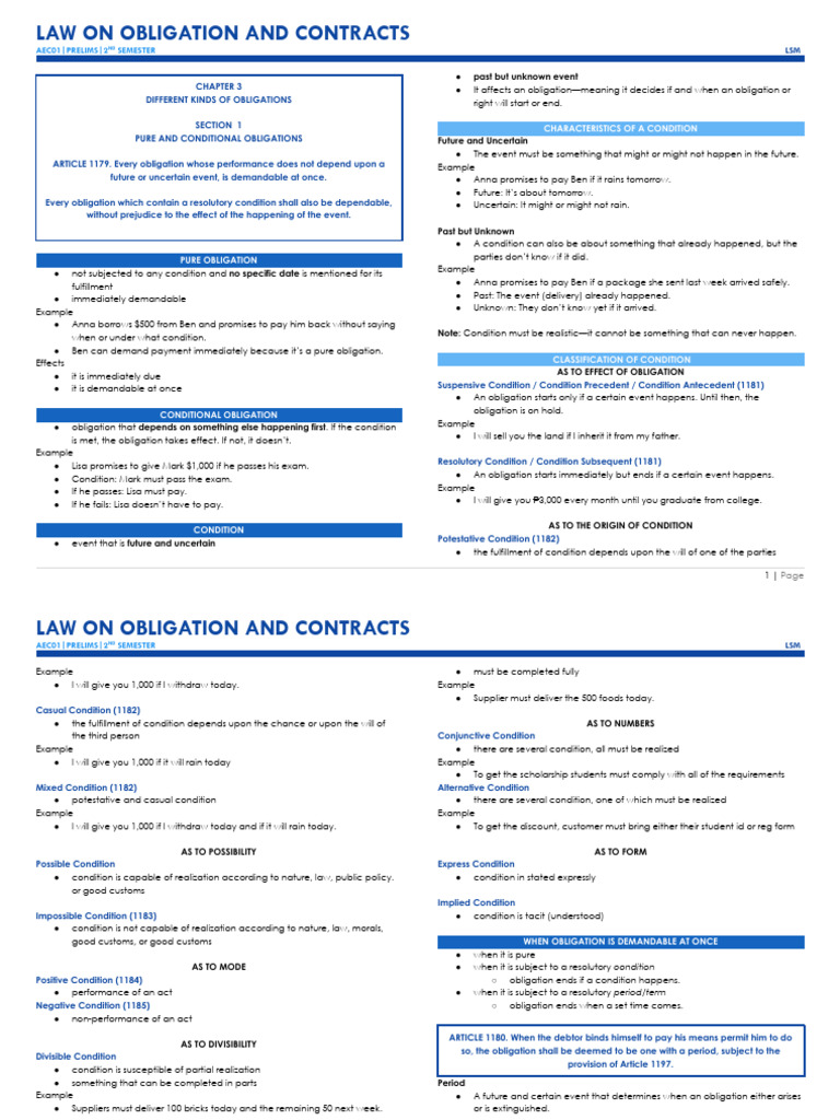 Chapter 3 Different Kinds of Obligation Section 1 6 | PDF | Civil Law ...
